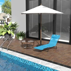 Outsunny Folding Chaise Lounge Chair, Pool Sun Tanning Chair, Outdoor Lounge Chair with Reclining Back, Breathable Mesh Seat, Headrest for Beach, Yard, Patio, Blue