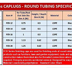 SBDs FCR-20 Caplugs (Pack of 10) LDPE Finishing Caps for Round Tubing 1.25” OD, 62” Depth - Heavy Wall Construction for Furniture, Lawn, Appliances, Fitness Equipment n Thread Protection Made in USA