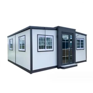 spacious expandable portable prefab house -mobile living solution with kitchen & bathroom, suitable for homes, hotels, offices, garages & workshops (13×20) colour white.black