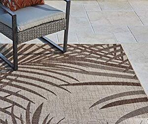 Gertmenian Indoor Outdoor Area Rug, Classic Flatweave, Washable, Stain & UV Resistant Carpet, Deck, Patio, Poolside & Mudroom, 5x7 Ft Standard, Royal Palm Leaf, Tan