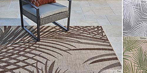 Gertmenian Indoor Outdoor Area Rug, Classic Flatweave, Washable, Stain & UV Resistant Carpet, Deck, Patio, Poolside & Mudroom, 5x7 Ft Standard, Royal Palm Leaf, Tan