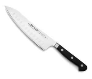 arcos santoku knife 7 inch nitrum stainless steel and 190 mm blade. ergonomic polyoxymethylene pom handle.classical design and rounded finish of great beauty and sturdiness. series opera. color black.