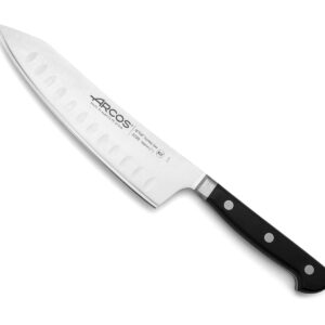 ARCOS Santoku Knife 7 Inch Nitrum Stainless Steel and 190 mm blade. Ergonomic Polyoxymethylene POM Handle.Classical design and rounded finish of great beauty and sturdiness. Series Opera. Color Black.