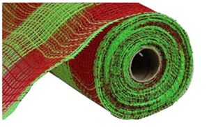 faux jute & large check deco mesh, 10.5 inch x 10 yards (red, fresh green)