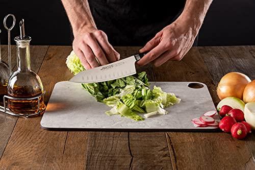 ARCOS Santoku Knife 7 Inch Nitrum Stainless Steel and 190 mm blade. Ergonomic Polyoxymethylene POM Handle.Classical design and rounded finish of great beauty and sturdiness. Series Opera. Color Black.