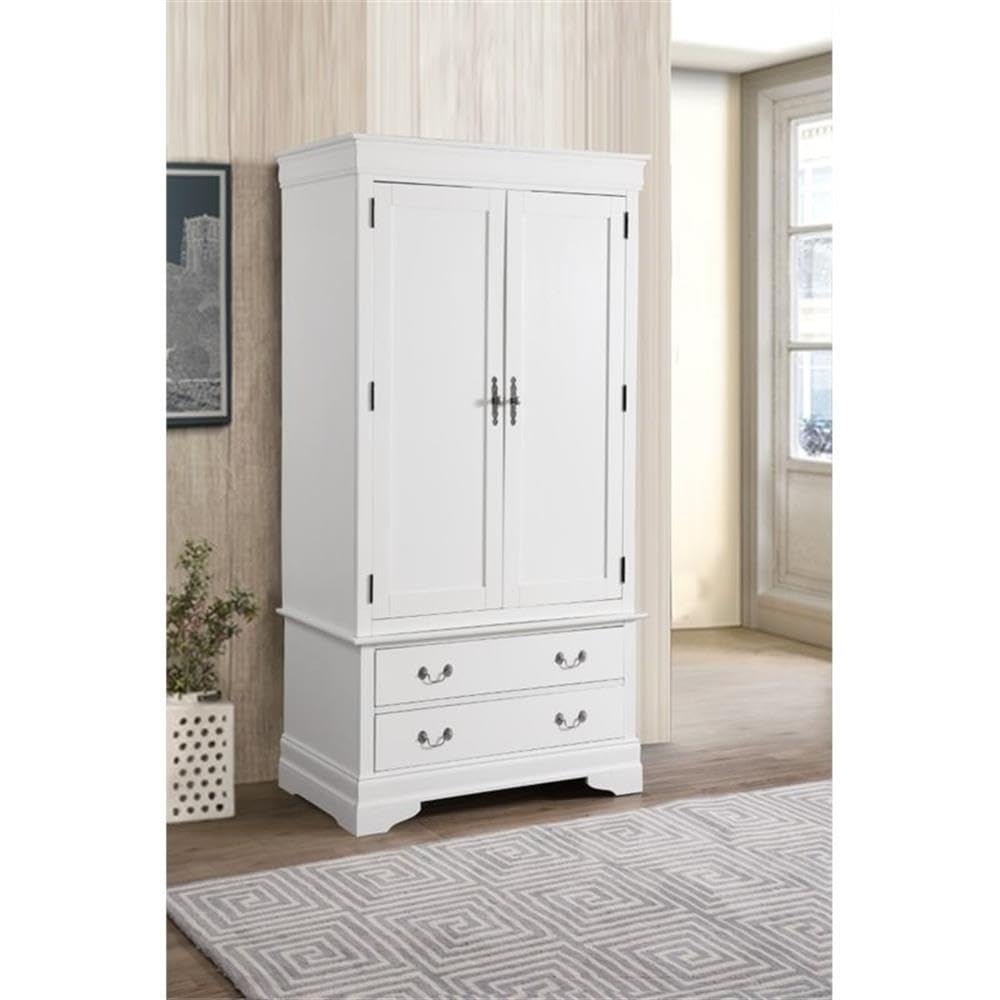 Glory Furniture Louis Phillipe 2 Drawer Armoire in White