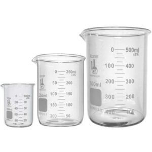 Glass Low Form Beaker Set, 3.3 Boro. Glass, Double Scale, 3 Sizes - 100, 250, and 500ml, Karter Scientific 214T6