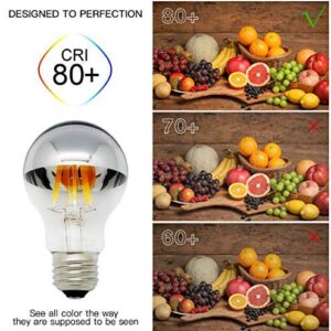 KLED Half Chrome Silver Bowl Tipped, LED Filament Bulb, Dimmable, A19 10W (90W Equivalent), 950 Lumen, 2700K (Warm White), Medium Base E26, CRI 85+,1 Pack