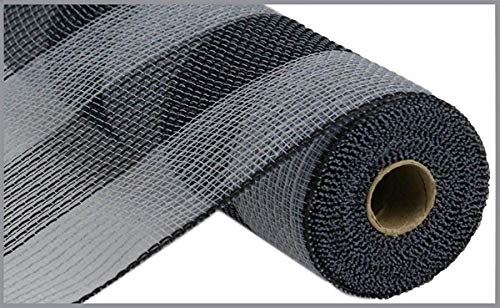 Poly Faux Jute Wide Stripe Mesh, 10.5 Inches x 10 Yards (Grey, Black)