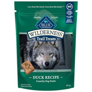 blue buffalo wilderness trail treats high protein grain free dog biscuits crunchy dog treats, duck recipe, 24-oz bag