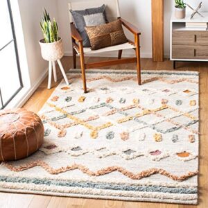 safavieh kenya collection area rug - 5' x 8', ivory & blue, handmade moroccan boho tribal wool, ideal for high traffic areas in living room, bedroom (kny664a)