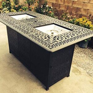 Sunvuepatio 9 Piece Fire Pit Patio Dining Outdoor Bar Set Santa Clara Swivels Barstools Table Cast Aluminum Wicker Furniture.