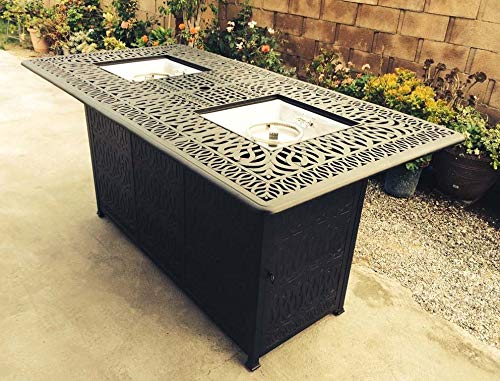 Sunvuepatio 9 Piece Fire Pit Patio Dining Outdoor Bar Set Santa Clara Swivels Barstools Table Cast Aluminum Wicker Furniture.