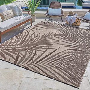 Gertmenian Indoor Outdoor Area Rug, Classic Flatweave, Washable, Stain & UV Resistant Carpet, Deck, Patio, Poolside & Mudroom, 5x7 Ft Standard, Royal Palm Leaf, Tan