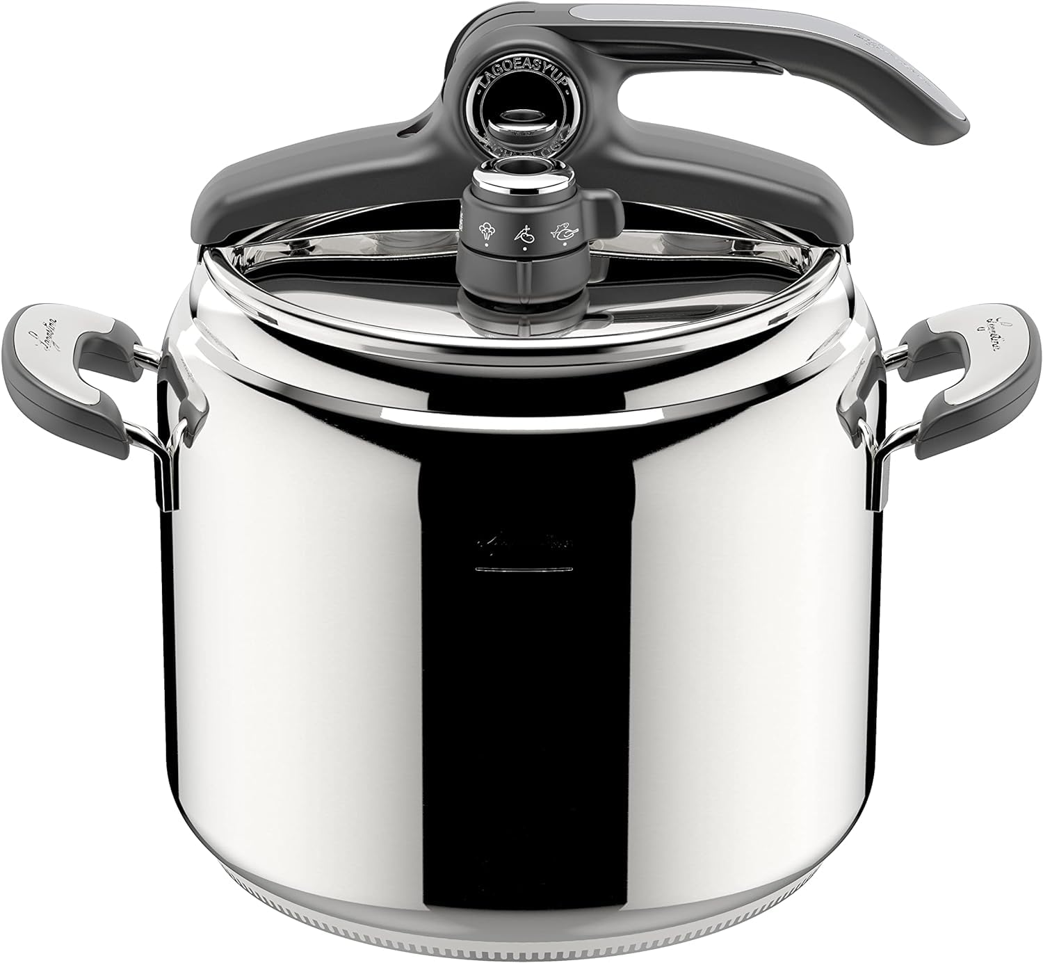 Lagostina Novia Vitamin Lagoeasy'UP Pressure Cooker 9 L Stainless Steel 18/10 Ø 24 cm, Induction and Gas Pot, Lid with Easy Opening, Including Basket, Ecodose and Recipe Book