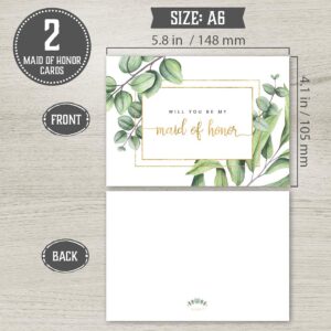 Hat Acrobat Bridesmaid Proposal Cards 8 Will You Be My Bridesmaid and 2 Maid of Honor Cards with Envelopes | Set of 10 Greenery Cards for the Bridal Party (10)