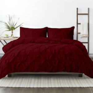 kotton culture 600 thread count pinch pleated 3 piece duvet cover set 100% egyptian cotton breathable all season comforter cover with zipper closure & corner ties (burgundy,super oversized king)