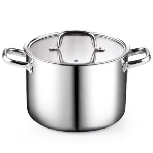 cook n home stainless steel stockpot 8 quart, tri-ply clad stock pot with glass lid, silver