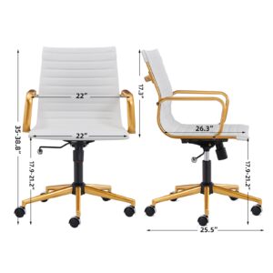 LUXMOD Ergonomic Computer Chair – Ultimate Comfort for Long Hours – Adjustable Swivel White and Gold Desk Chair – Ideal for Home Office – Stylish Gold Office Chair