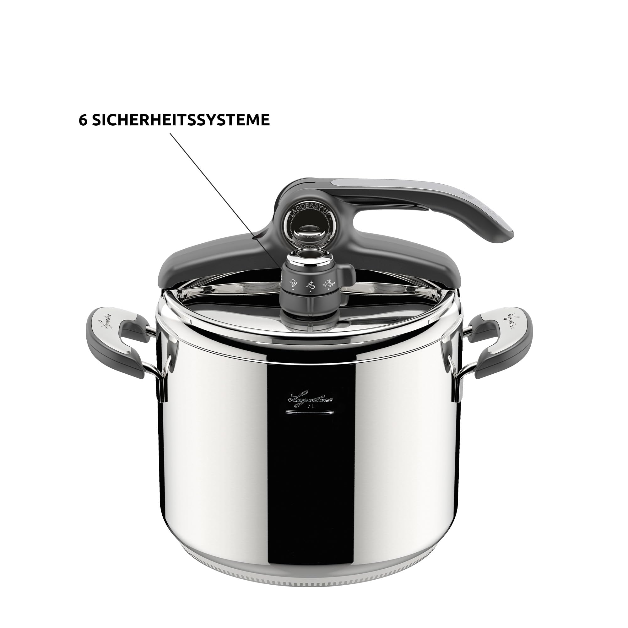 Lagostina Novia Vitamin Lagoeasy'UP Pressure Cooker 9 L Stainless Steel 18/10 Ø 24 cm, Induction and Gas Pot, Lid with Easy Opening, Including Basket, Ecodose and Recipe Book