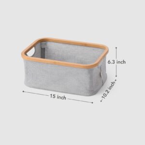 GUDEE FRASA Bamboo Storage Basket | 15.4L Collapsible Fabric Storage Bin, Soft Box, Rectangle