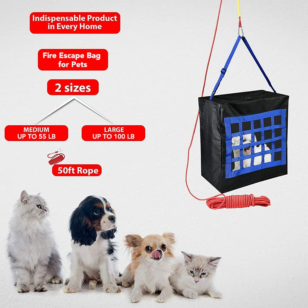 Emergency Escape Bag for Pets up to 100 Pounds - Rope 50ft Included - Safety Equipment Carrier - Rapid Rescue Bag for Pets Animals (Large 28"x21"x14")