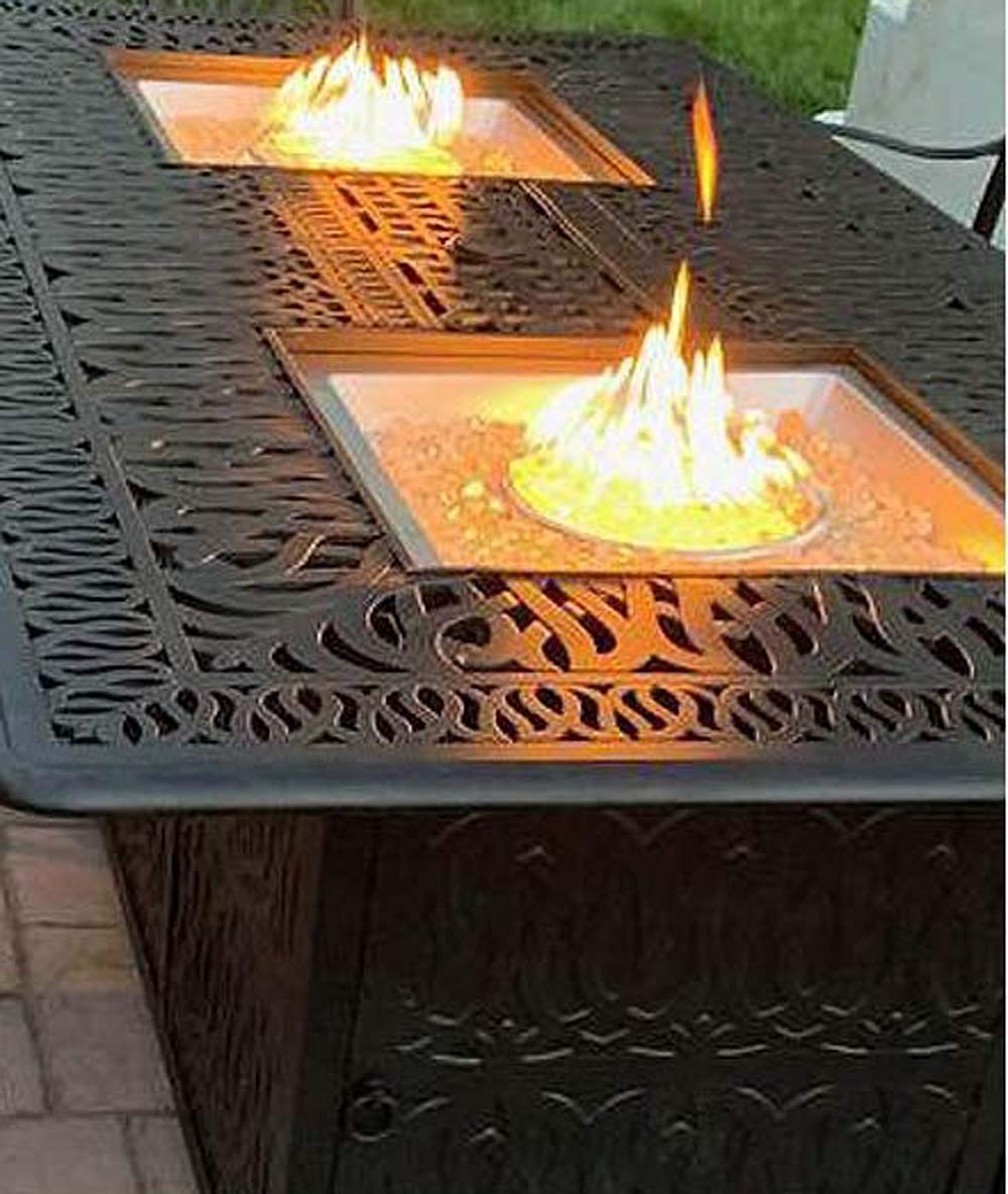 Sunvuepatio 9 Piece Fire Pit Patio Dining Outdoor Bar Set Santa Clara Swivels Barstools Table Cast Aluminum Wicker Furniture.