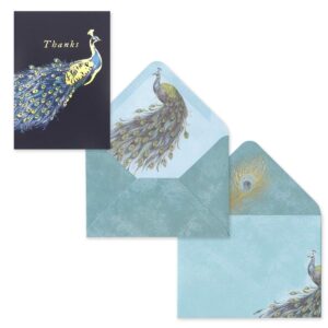 Punch Studio Boxed Thank You Card Set, Set of 10 Cards/Envelopes, Peacock Design, (45026)