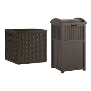 suncast 60 gallon outdoor storage deck box & 33 gallon trash hideaway, java