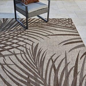 Gertmenian Indoor Outdoor Area Rug, Classic Flatweave, Washable, Stain & UV Resistant Carpet, Deck, Patio, Poolside & Mudroom, 5x7 Ft Standard, Royal Palm Leaf, Tan