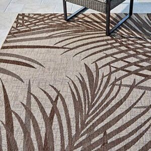 Gertmenian Indoor Outdoor Area Rug, Classic Flatweave, Washable, Stain & UV Resistant Carpet, Deck, Patio, Poolside & Mudroom, 5x7 Ft Standard, Royal Palm Leaf, Tan