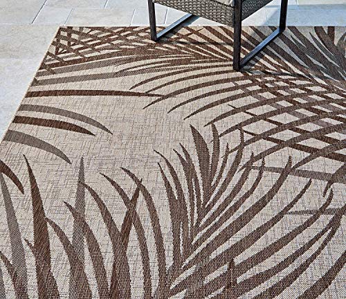 Gertmenian Indoor Outdoor Area Rug, Classic Flatweave, Washable, Stain & UV Resistant Carpet, Deck, Patio, Poolside & Mudroom, 5x7 Ft Standard, Royal Palm Leaf, Tan