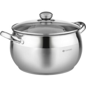 daniks classic stainless steel stock pot with glass lid | induction 6 quart | dishwasher safe pot | measuring scale | soup pasta stew pot | silver