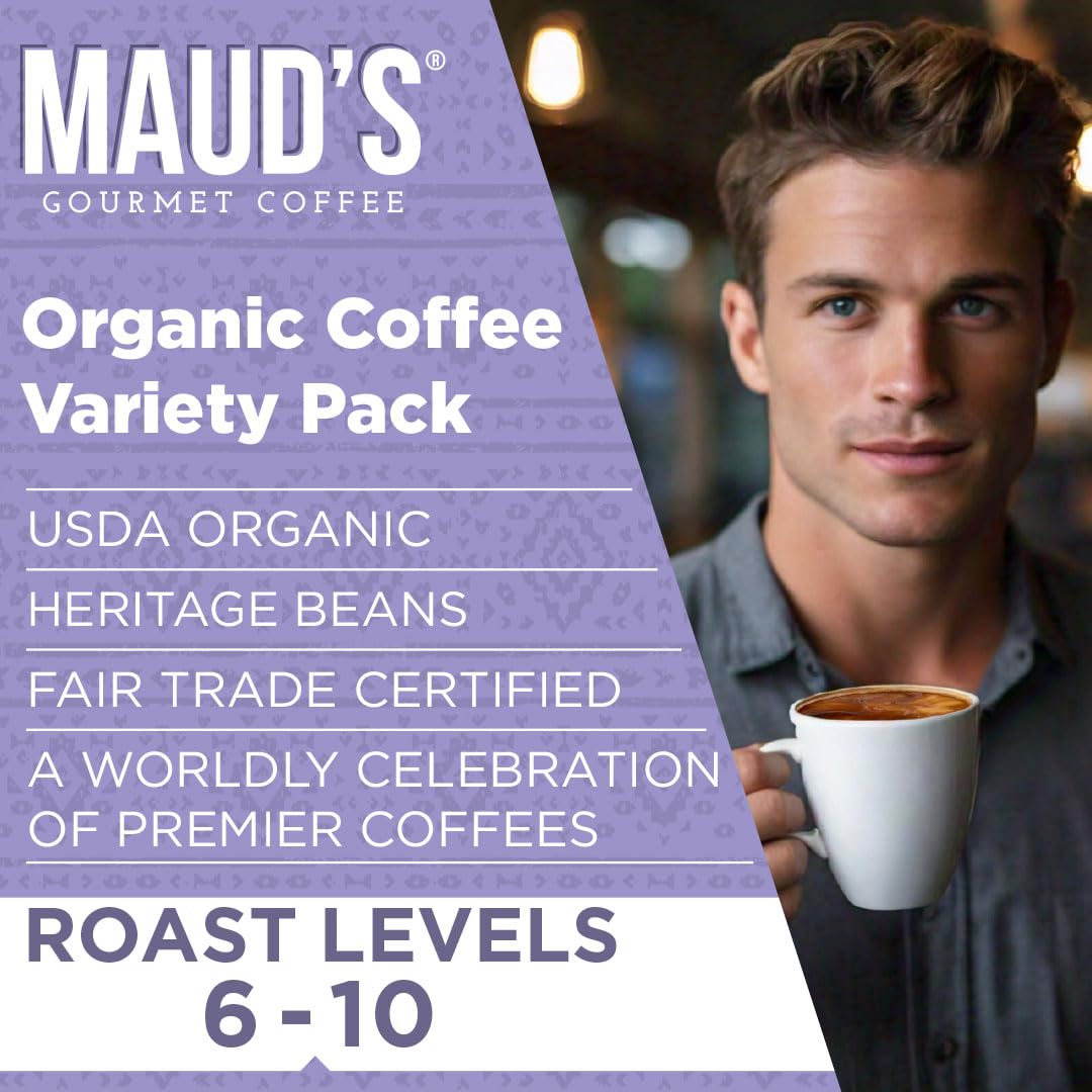 Maud's Organic Coffee Pods Variety Pack, 56 ct | 8 Assorted Coffee Flavors | 100% Organic Arabica Roasted Coffee | Solar Energy Produced Recyclable Pods Compatible with Keurig K Cups Maker