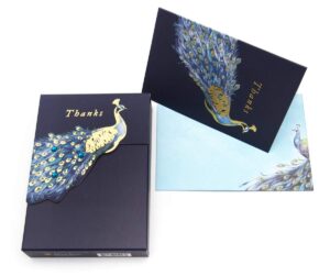 punch studio boxed thank you card set, set of 10 cards/envelopes, peacock design, (45026)