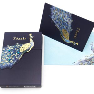 Punch Studio Boxed Thank You Card Set, Set of 10 Cards/Envelopes, Peacock Design, (45026)