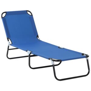 outsunny folding chaise lounge pool chairs, outdoor sun tanning chairs with 5-level reclining back, steel frame for beach, yard, patio, blue