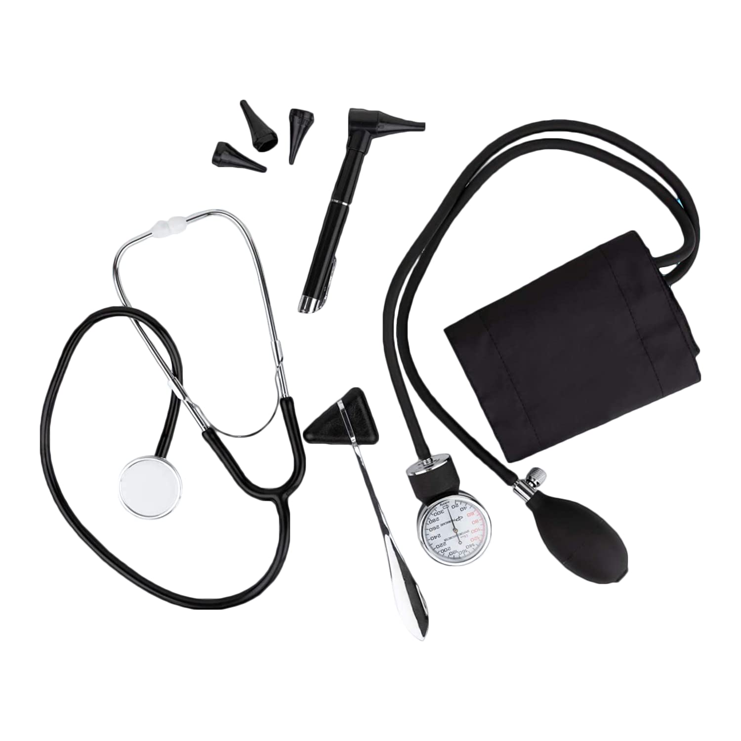 Primacare Nursing Starter kit, Adult Blood Pressure Cuff, Stethoscope, Mini Otoscope kit & Taylor Neuro Hammer