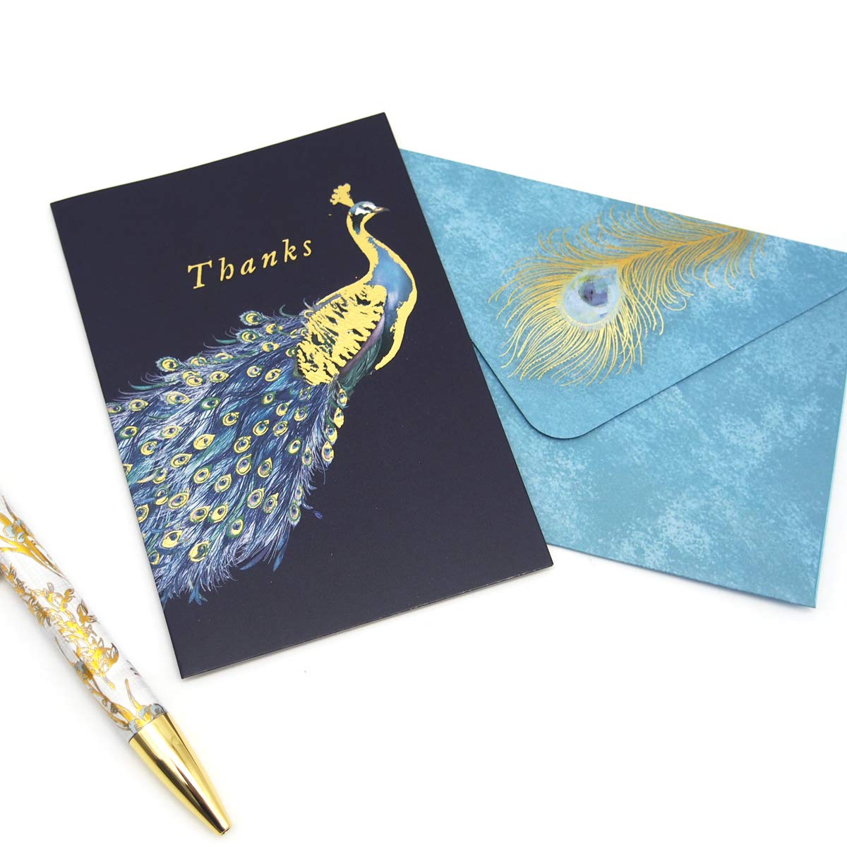 Punch Studio Boxed Thank You Card Set, Set of 10 Cards/Envelopes, Peacock Design, (45026)