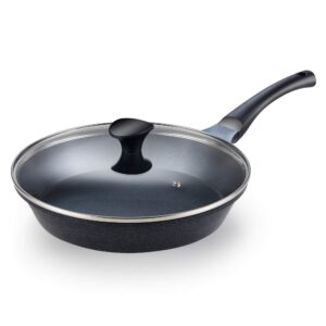 cook n home marble nonstick cookware saute, 12" fry pan with lid, black