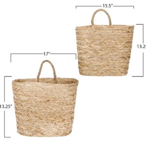 Creative Co-Op Handwoven Seagrass Wall Mount Baskets with Handles, Set of 2 Sizes, Natural