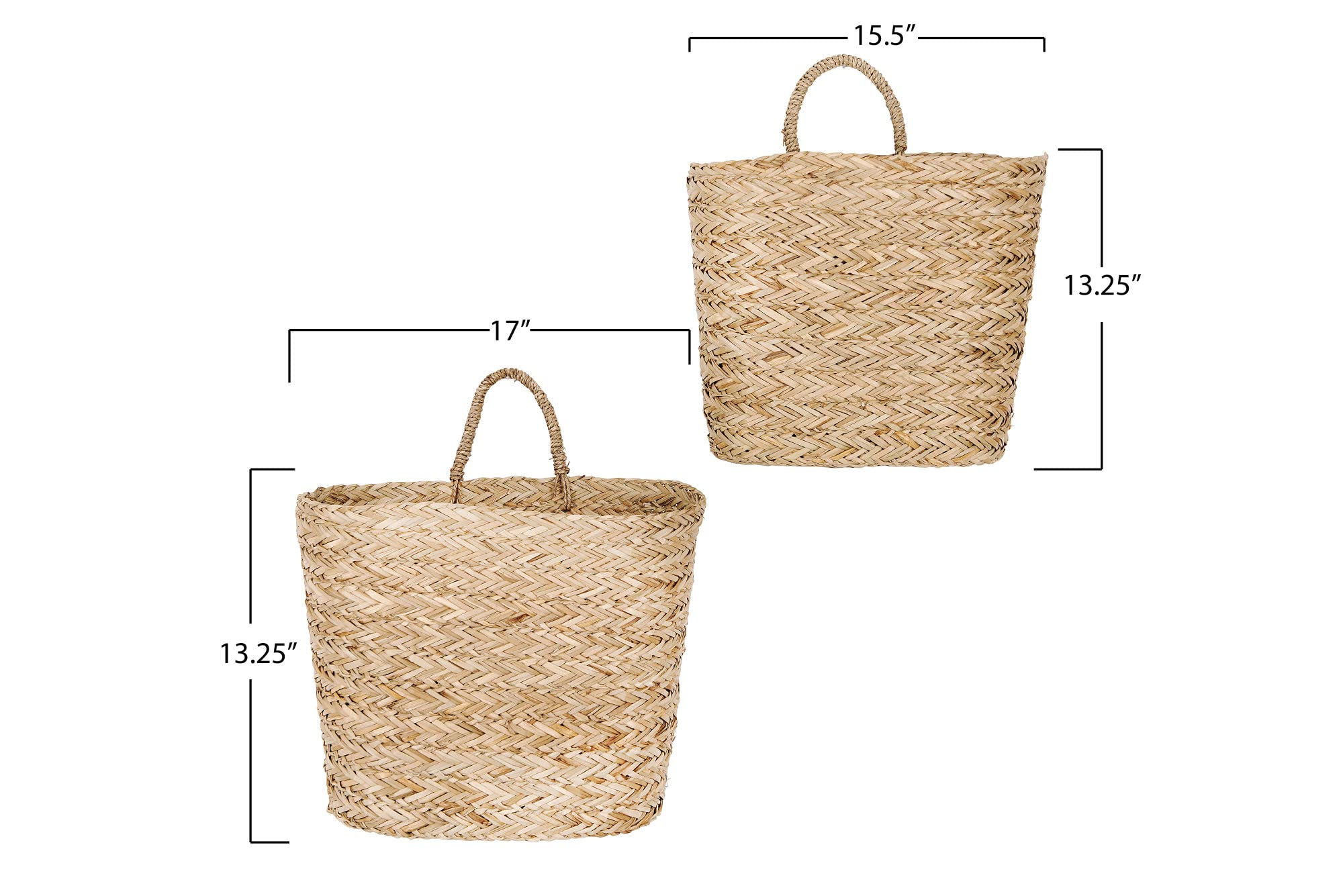 Creative Co-Op Handwoven Seagrass Wall Mount Baskets with Handles, Set of 2 Sizes, Natural