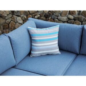 COSIEST Outdoor Furniture Add-on Right Corner Chair for Expanding Wicker Sectional Sofa Set w Denim Blue Thick Cushions, 1 Stripe Woven Pillow for Garden, Pool, Backyard