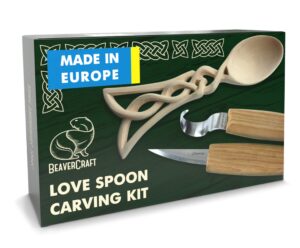 beavercraft, wood whittling kit for beginners diy04 - spoon carving kit - wood carving whittling hobby kit for adults and teens - wood carving hook knife - woodworking tools - spoon carving tools