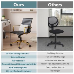 LUXMOD Ergonomic Computer Chair – Ultimate Comfort for Long Hours – Adjustable Swivel White and Gold Desk Chair – Ideal for Home Office – Stylish Gold Office Chair