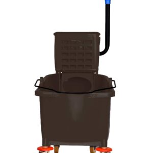 Alpine Industries Commercial Mop Bucket with Side Press Wringer - Mop Bucket with Wheels - Perfect for School, Offices, Resturants, Restrooms - 36 Qt - Brown