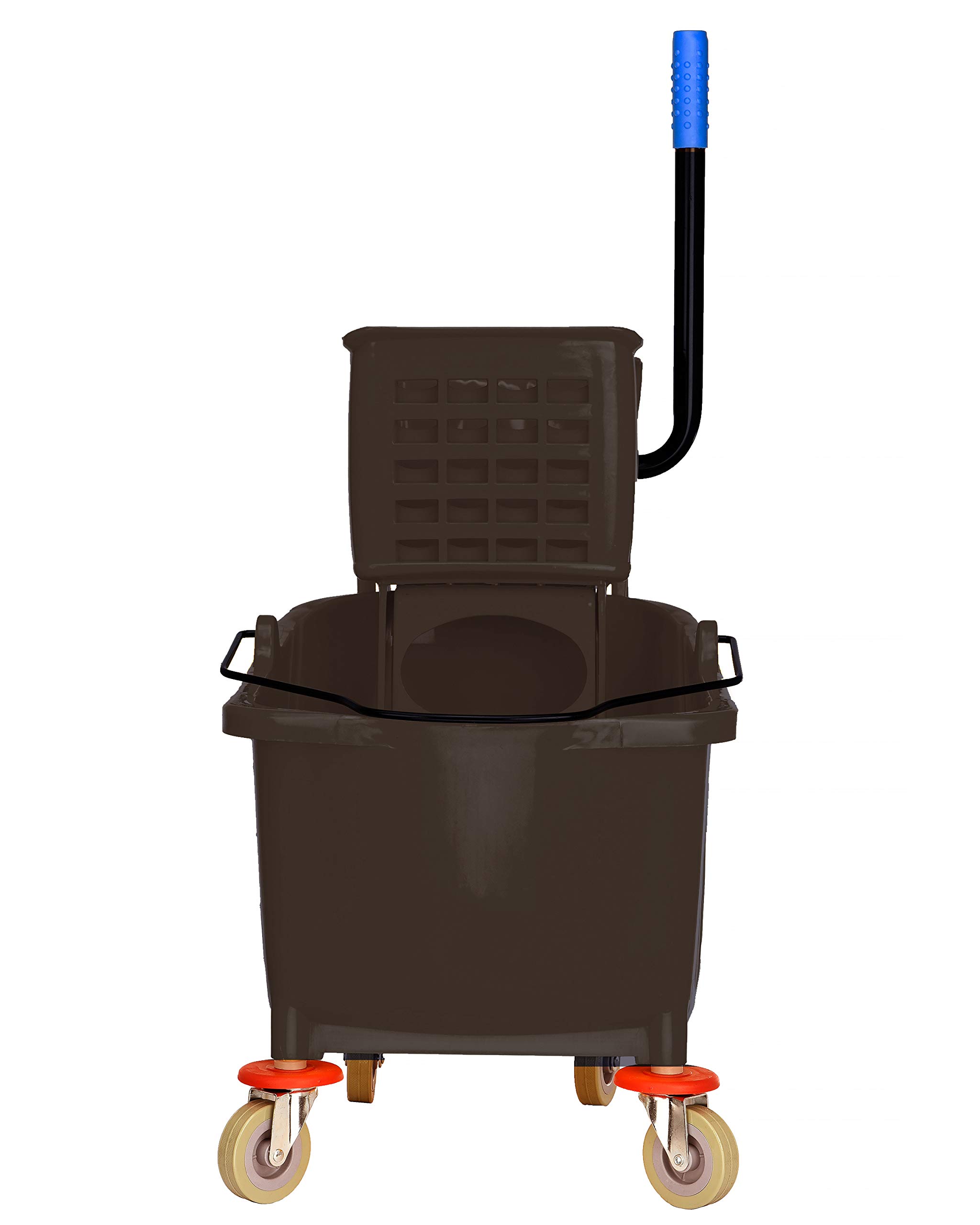 Alpine Industries Commercial Mop Bucket with Side Press Wringer - Mop Bucket with Wheels - Perfect for School, Offices, Resturants, Restrooms - 36 Qt - Brown