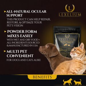 Lexelium Vision Support & Eye Sight Supplement for Dogs and Cats- Fortified with Zeaxanthin, Bilberry, Lutein, and Beta Carotene - 200 Grams