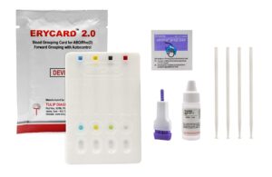 aldon innovating science abo/rh blood type test kit - educational use, erycard blood grouping card, buffer solution, alcohol wipe, lancet, collection sticks, instructions - home blood type testing kit