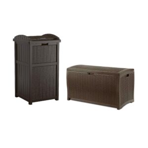 suncast 33 gal hideaway outdoor trash can and 73 gal waterproof outdoor deck box